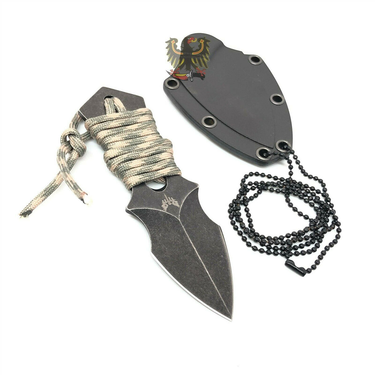 COMBAT READY DAGGER NECK KNIFE FIXED WITH CHAIN NECKLACE COOL PARACORD ...